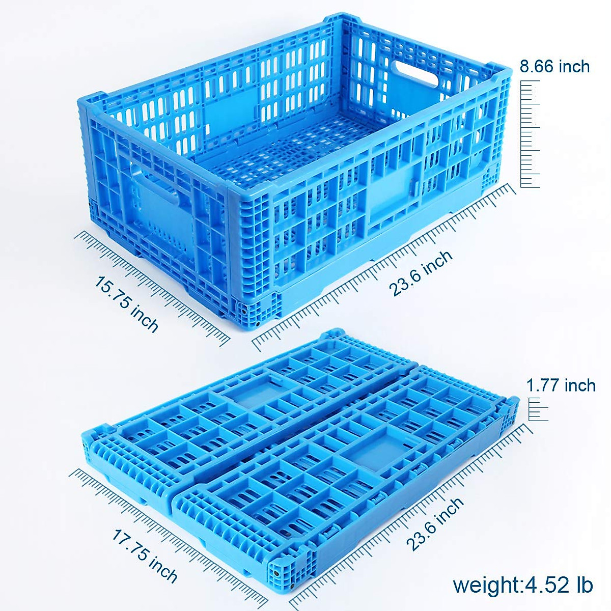 QTJH Collapsible Storage Bin Containe，52 Liter Transfer box,crate Transit storage of various items (23.6" L x 15.7" W x 8.6" H)