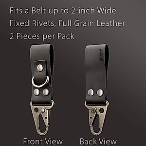 diodrio EDC Leather Strap Keychain, Belt Clip Key Ring Fob Holder, Black. 2 per Pack.