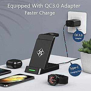 3 in 1 Charging Station for Samsung, Fast Wireless Charger Station Compatible with Samsung Galaxy S22 Ultra/Z Flip/Z Fold/S21/S20/S10, Wireless Charger Stand for Galaxy Watch 4/3/Active2, Buds+/Live