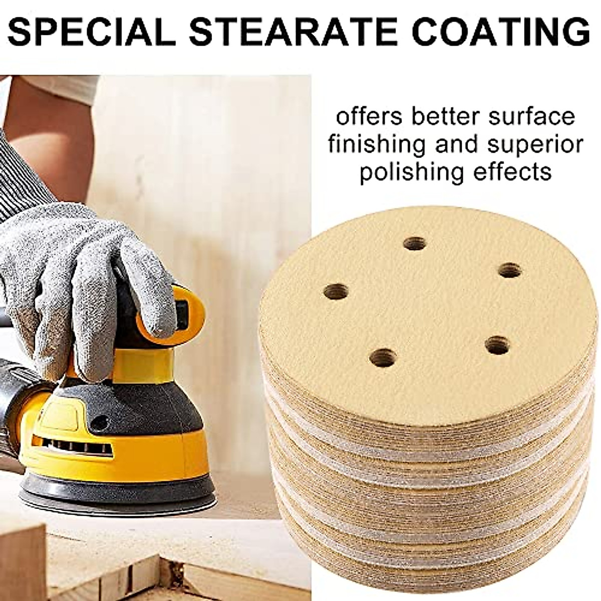 LotFancy 5 Inch 5 Hole Sanding Discs, 100PCS 60 80 120 180 220 Grit Sandpaper Assortment - Orbital Sander Pad, Hook and Loop Sand Paper