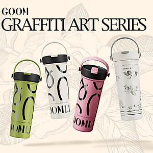GOOM Graffiti 20oz Tumbler with Lid and Straw,Spill Proof Tumbler with Flip Straw and Top Handle,Tea Infuser,6-Layer Insulation 18/10 Stainless Steel,Cold for 24 Hours,Hot for 12 Hours - Floral White