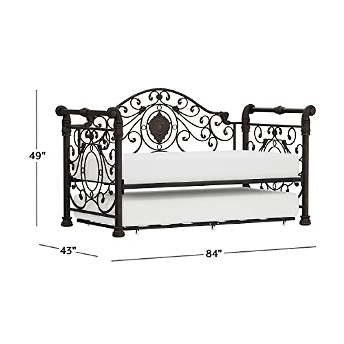 Hillsdale Mercer Metal Sleigh Daybed with Suspension Deck and Trundle in Brown