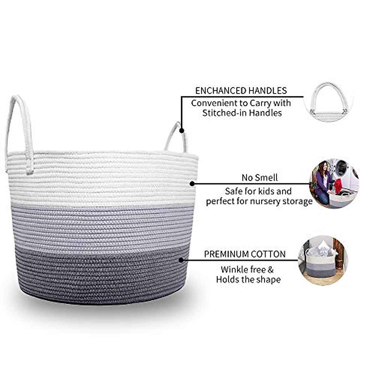 UFREE Extra Large Cotton Rope Basket XXXLarge, Wide 21.7'13.8' Decorative Laundry Hamper Basket Tall Blanket Storage Basket for Living Room Large Blanket Basket