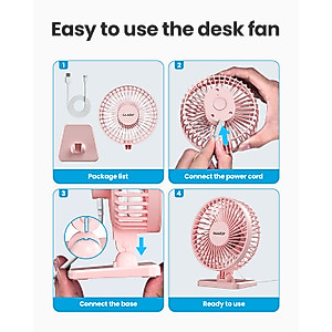 Gaiatop USB Desk Fan, Small But Powerful, Portable Quiet 3 Speeds Wind Desktop Personal Fan, Adjustment Mini Fan Table Fan for Better Cooling, Home Office Car Indoor Outdoor(Pink)