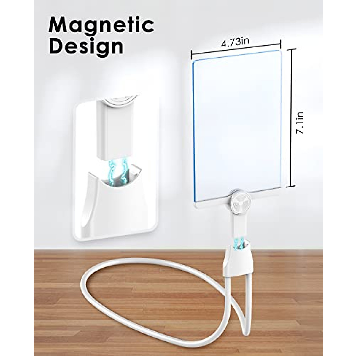 3X Hands Free Magnifying Glass for Reading,7.1"x4.7" Neck Wear Magnifier Flexible Gooseneck Full Book Page Magnifier for Seniors Repair Sewing Cross Stitch(White)