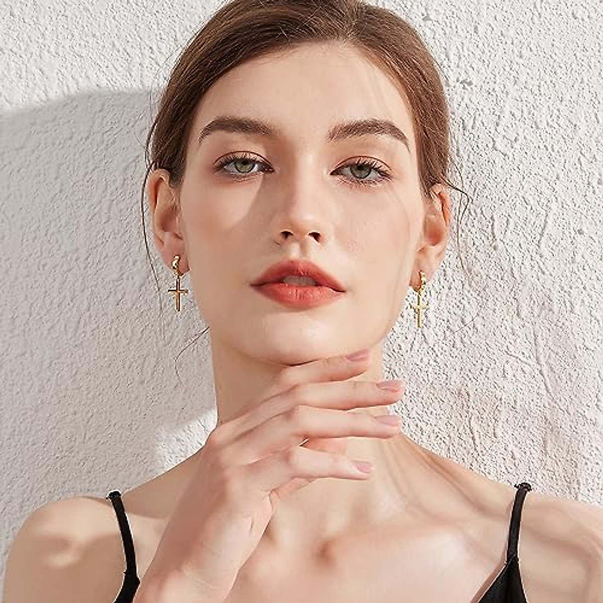 Gold Cross Earrings Men Cross Hoop Earrings Mens Cross Earrings Gold Cross Dangle Earrings for Women Mens Hoop Cross Earrings Gold Drop Cross Earrings Hypoallergenic Cross Earring 925 Silver