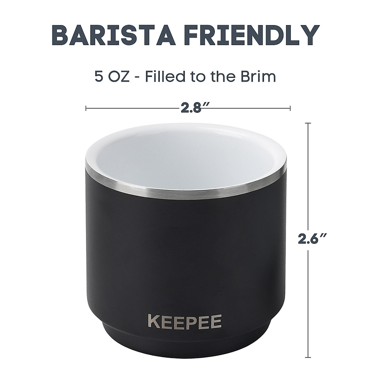 KEEPEE 4 oz Stackable Cup, Vacuum Insulated Espresso Coffee Cup with Ceramic Coating, Stainless Steel, 2 Pack, Matte Black