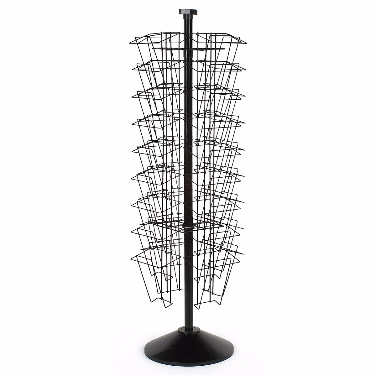 Displays2go 59 Inch Standing Rotating Wire Magazine Stand with 36 Compartments, Floor Standing, Wire Construction – Black (WSFM936PB)