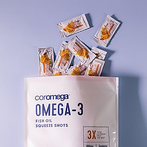 Coromega Omega 3 Fish Oil Supplement, 650mg of Omega-3s with 3X Better Absorption Than Softgels, Orange Flavor, 120 Single Serve Squeeze Packets