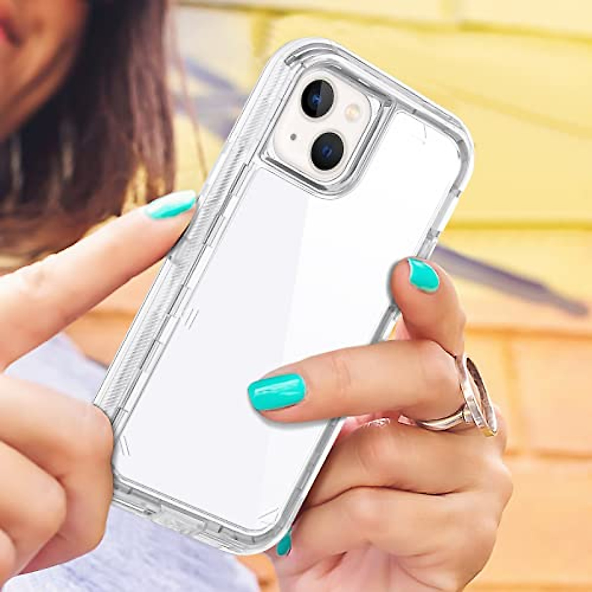 WOLLONY for iPhone 14 Plus Clear Case 3 in 1 Hybrid Heavy Duty Protection Shockproof Hard Bumper Anti-Drop Full Body Protective CoverTransparent Rubber Anti-Scratch Case for iPhone 14 Plus 6.7 inch