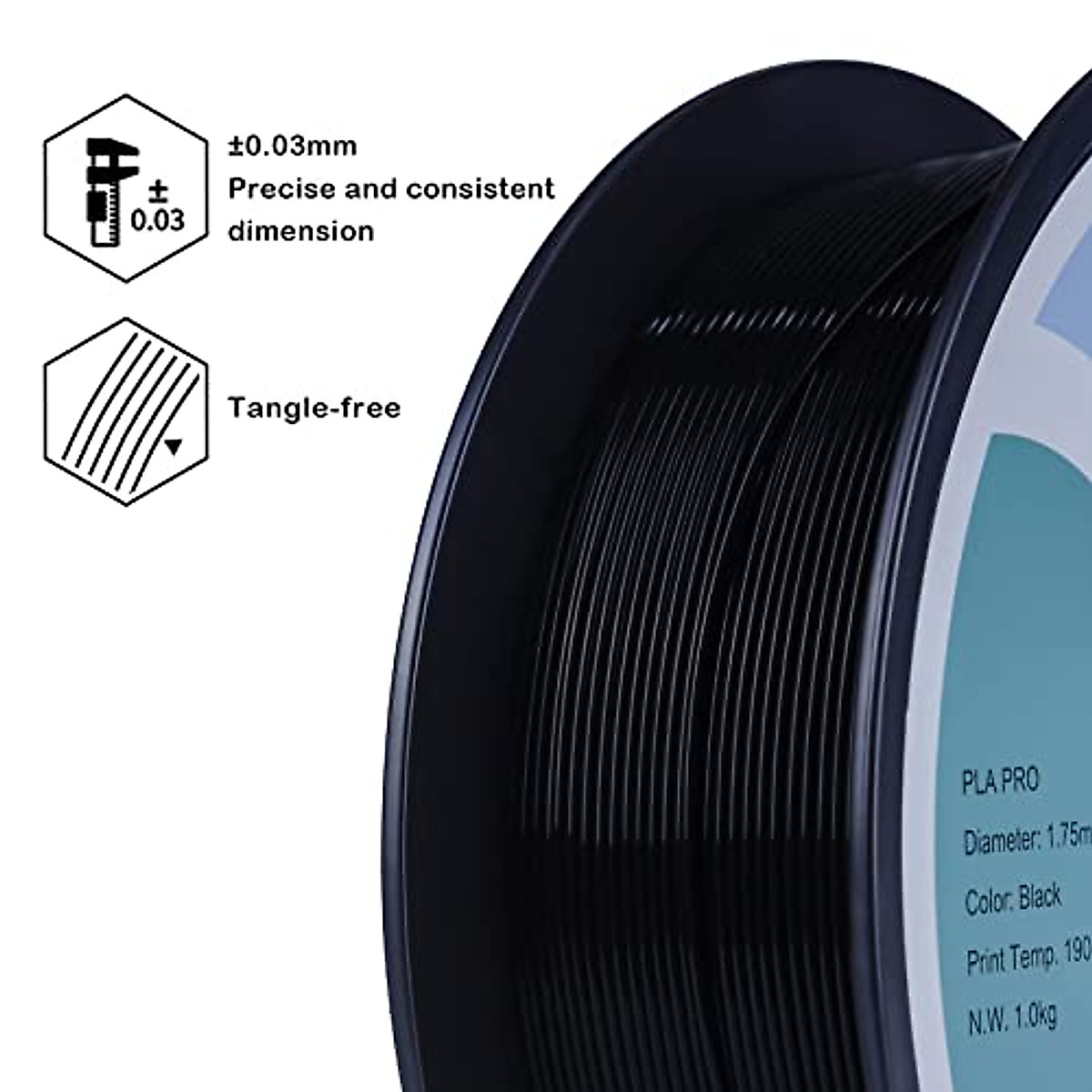 ZIRO PLA Filament 1.75mm,3D Printer Filament PLA PRO Basic Color Series 1.75MM 1KG(2.2lbs), Dimensional Accuracy +/- 0.03mm,Black