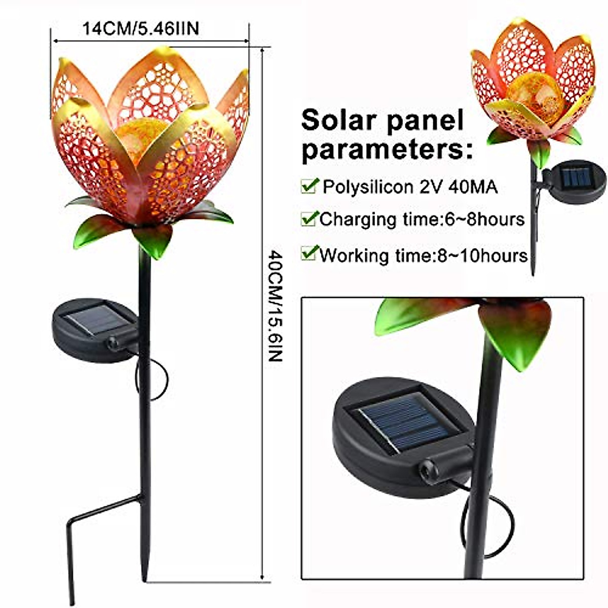 Pannow Large Metal Glass Solar Flowers Yard Art, Garden Solar Lights Outdoor,Solar Powered Stake Lights,Decorative Garden Lights for Walkway,Pathway,Yard,Lawn,2Pack