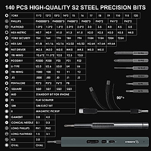 STREBITO Mini Electric Screwdriver Set 155 in 1 Small Electric Screwdriver Cordless, 140 S2 Magnetic Bits, 3 Torque Settings, 650mAh Battery, Precision Electric Screwdriver Kit for Computer Laptop RC