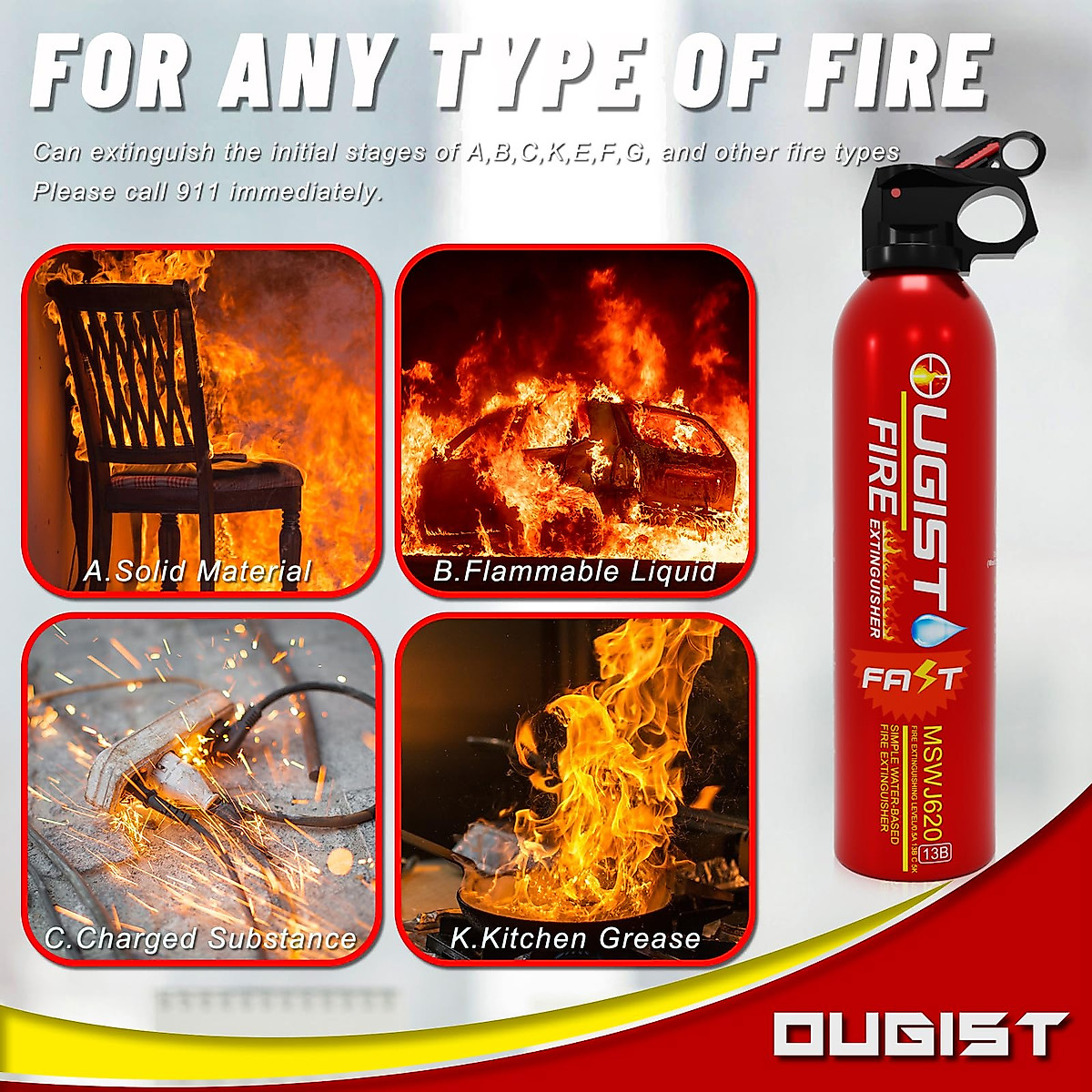 Ougist Fire Extinguisher for Home 620ml 2 Count,Can Prevent Re-Ignition,Best Suitable for Vehicle The House Car Truck Boat Kitchen Water-Based Fire Extinguisher