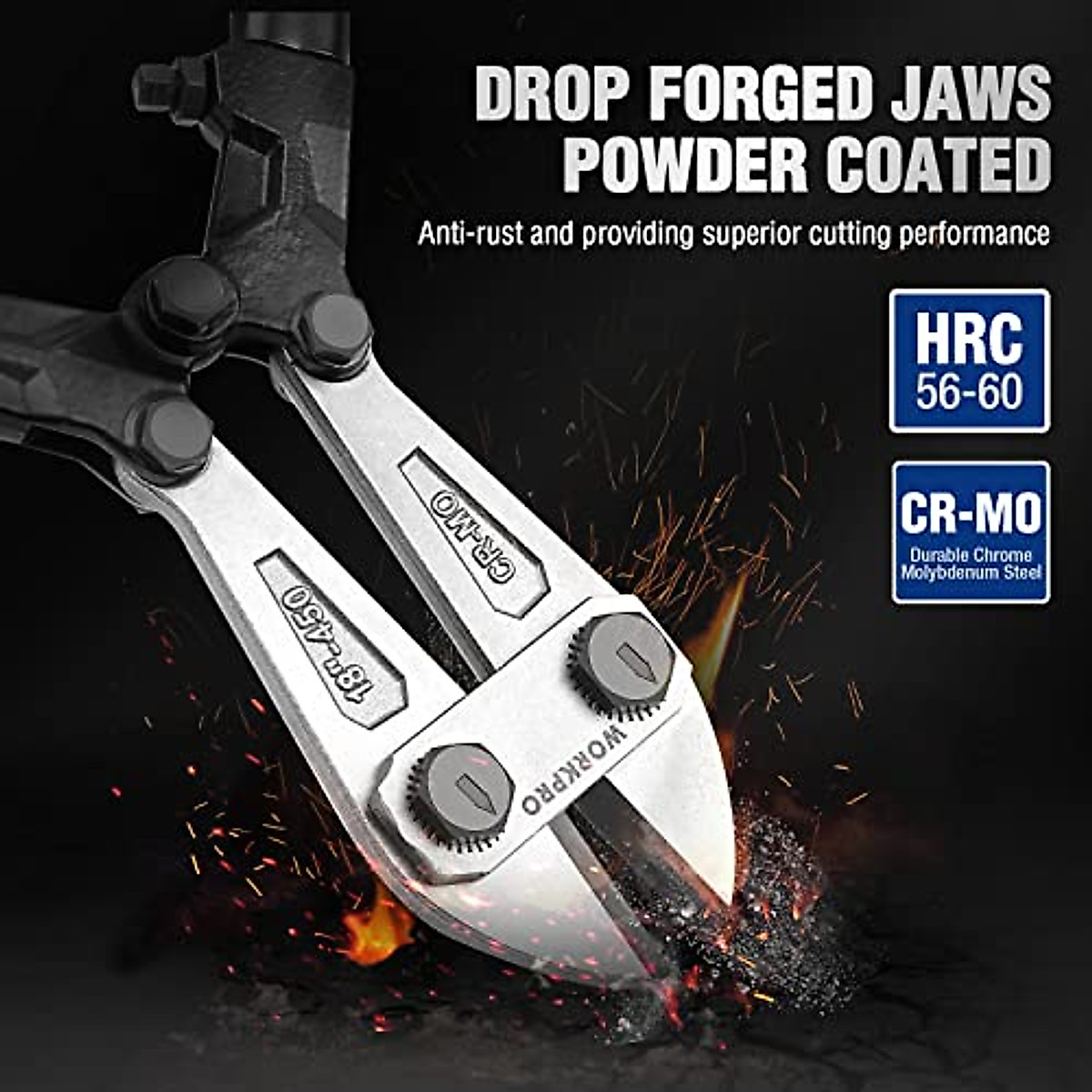 WORKPRO 18" Bolt Cutter, Chrome Molybdenum Steel Blade, Heavy Duty Bolt Cutter with Soft Rubber Grip, Cutting Tool for Cut Chain, Wire, Screw, Rivet