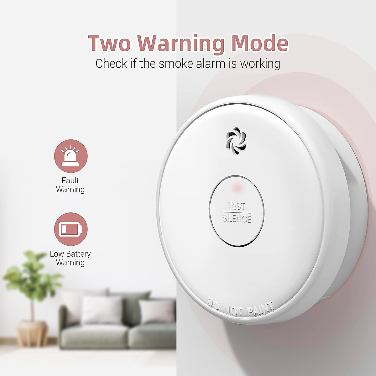 Fire Alarms Smoke Detectors, Smoke Alarm Battery Operated, 10-Year Product Life, Fire Alarm with Test Button & Low Battery Signal, Photoelectric Technology Fire Detectors for Bedroom and Home (4 Pack)