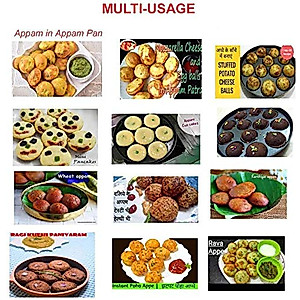 Non-Stick 12 Cavity Appam Patra Paniyarakkal,Nonstick cookware Appam Patra Paniyaram with Stainless Steel Without Lid 12 Cavity (Red with Handle)