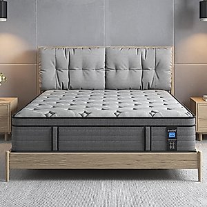 Slecofom 14 Inch King Mattress, Firm Hybrid King Size Mattress in a Box, Pressure Relief Cool Gel Memory Foam, Breathable Knitted Cover, Pocket Spring with Motion Isolation, Fiberglass-Free