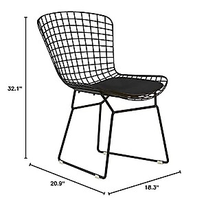 Elle Decor CHRHLYBLKM01 Holly Mid Century Modern Dining Side Chair with Geometric Grid Wire Design, Wide Curved Back, Faux Leather Seat Pad, Black