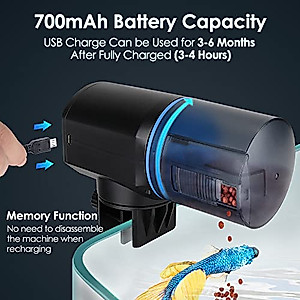 Lukovee Automatic Fish Feeder,New Generation Feeding Time Display USB Rechargeable Timer Moisture-Proof Aquarium or Fish Tank Food Dispenser with 200ML Large Capacity for Vacation Weekend Holiday,Blue