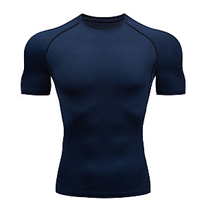 Men Short Sleeves Compression Top Base Layer Undershirt Workout Athletic Shirt Running Sport Dry Fitted Sleeve Purple