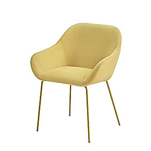 Ball & Cast Upholstered Dining Modern Accent Chair with Low Armrest Golden Metal Leg Set of 1, Medium, Yellow