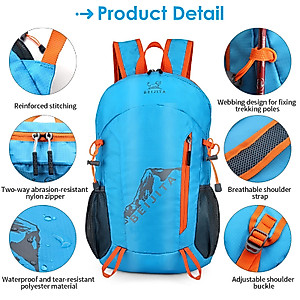 BEIJITA 20L Lightweight Hiking Backpack, Foldable Waterproof Back Pack, Packable Small Travel Backpack for Men, Ultra Lightweight Backpack for Women Men(Black)