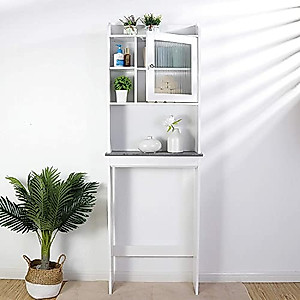 Wooden Bathroom Shelf Over The Toilet Cabinet Storage Space-Saving - Bathroom Freestanding Cabinet w/Adjustable Shelves, White
