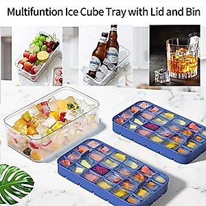 Ice Cube Tray with Lid and Bin, ROTTAY Ice Trays for Freezer, Easy-release 48 Small Nugget Silicone Ice maker with Ice Bucket, Ice Cube Storage Container Set for Chilled Drink and Smoothie, Blue