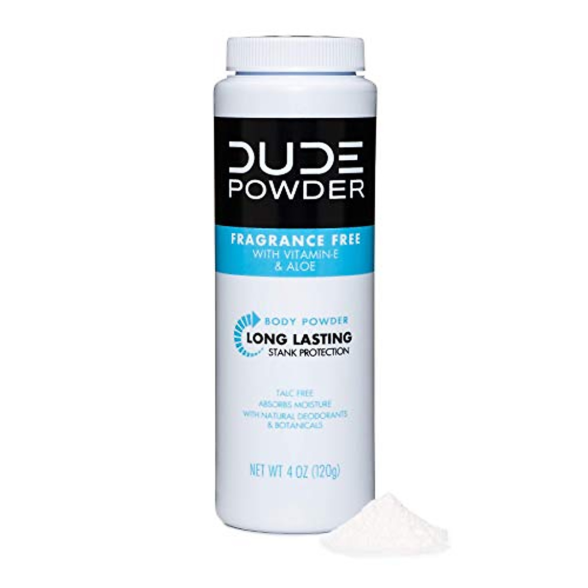DUDE Body Powder - Fragrance Free 4 Ounce (3 Bottle Pack) Natural Deodorizers With Chamomile & Aloe, Talc Free Formula, Corn-Starch Based Daily Post-Shower Deodorizing Powder for Men