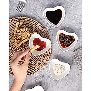 Delling Mini Dipping Bowls Set Soy Sauce Dish/Bowls, Heart Shaped Dip Bowls, Small Ceramic Bowls for Ketchup, Condiments, Chips Dip Sets, Best Choice for BBQ and Other Party Dinner - 2Oz, Set of 6