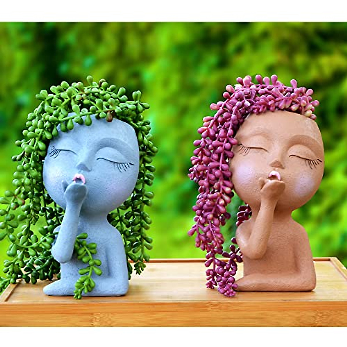 LovTocTic Head, Face Planters, Kissing Girl Flowerpot, Lady Head Flower Pot, Female Kiss Faces Small Resin Art Succulent Pots for Indoor Outdoor Plants, Kissy Brown