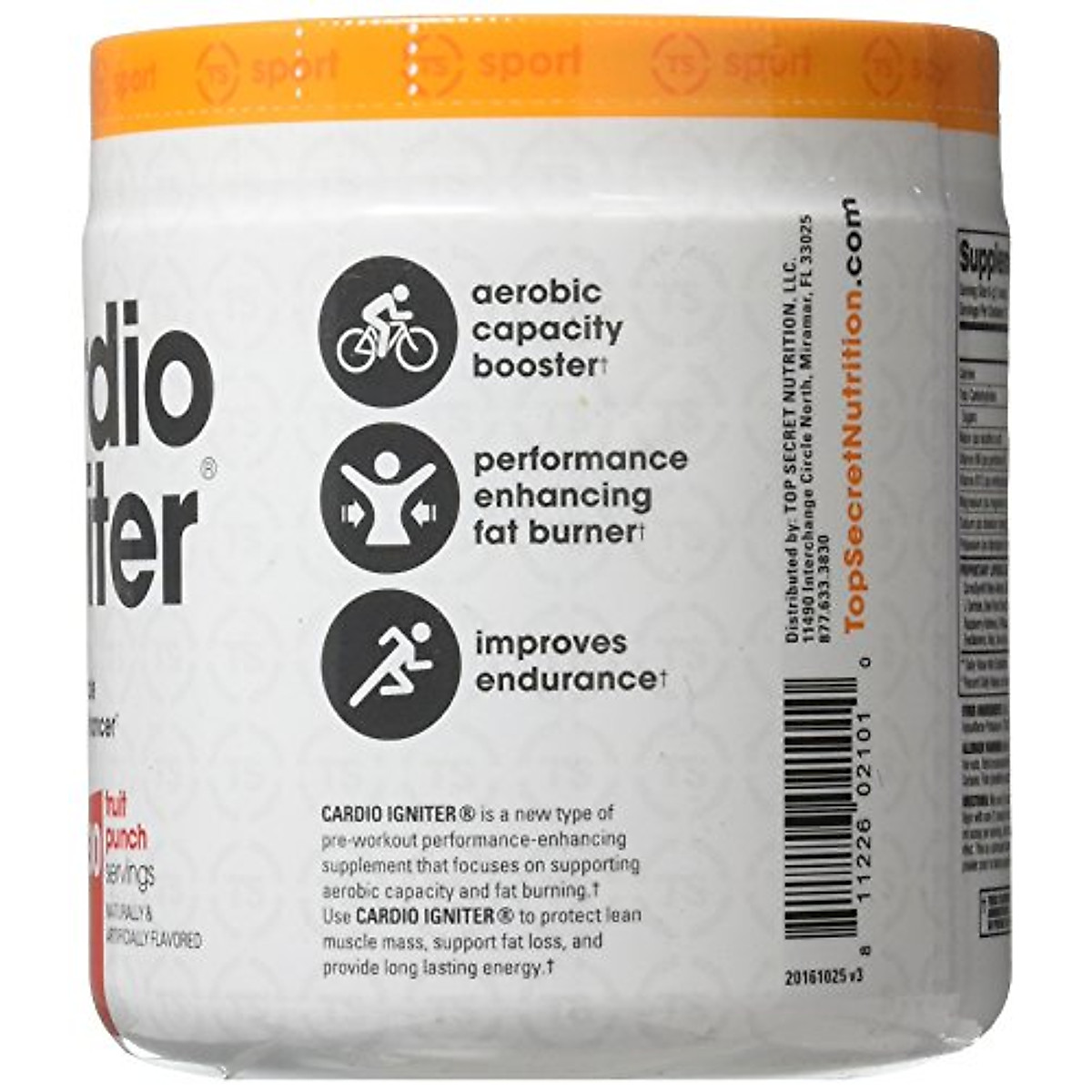 Top Secret Nutrition Cardio Igniter Pre-workout Supplement with Beta-alanine, L-Carnitine, and Red Beet Extract, 6.35 oz. (180g), (30 Servings) Fruit Punch