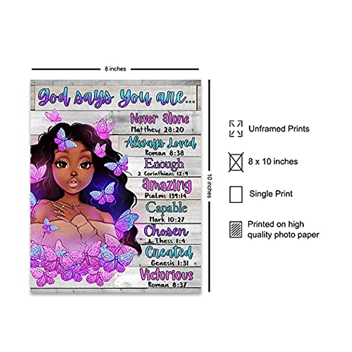 Black Girl Wall Art & Decor - African American Women Woman Teen Picture Poster Print - Cute Positive Affirmations - Inspirational Motivational Religious Gifts- Bedroom Living Room Home Office Bathroom