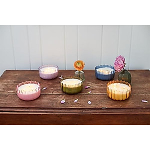 Paddywax Scented Candles Vintage Style Ripple Hand Blown Glass Collection Luxury Artisan Candle, 12-Ounce, Amber - Tobacco Patchouli