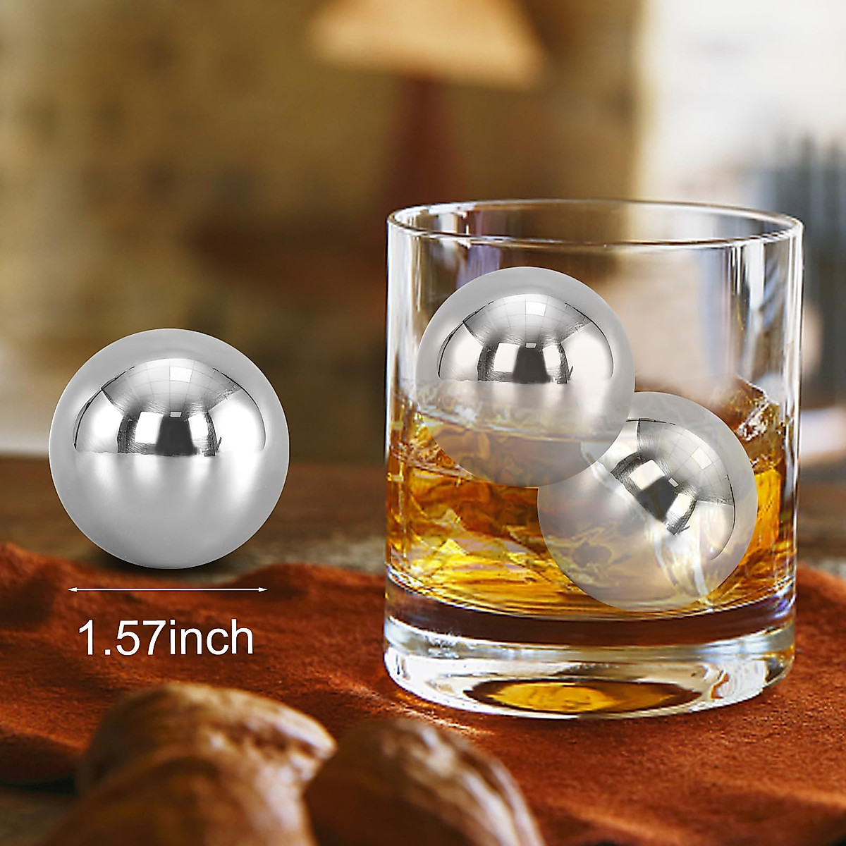EooCoo Whiskey Stones Gift Set with 2 Pcs Stones and Box, Stocking Stuffers for Him, Reusable Ice Ball for Drinking, Christmas Gift for Men Whiskey Lovers, Bourbon, Cognac, Scotch, Gin, Wine Beverage