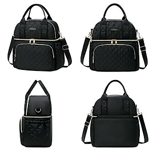 AIJIEKE Lunch Bag for Men Women, Dual Compartment Lunch Box Insulated Lunch Bags, Large Adult Double Deck Leak Proof Lunch Tote Cooler with Adjustable Shoulder Strap for Work Picnic Beach, Black