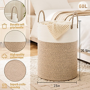 Artfeel Laundry Basket,Woven Cotton Rope Laundry Hamper,60L for Decor Storage of Dirty Clothes,Toys and Blankets in Bathroom,Baby Room and Living Room