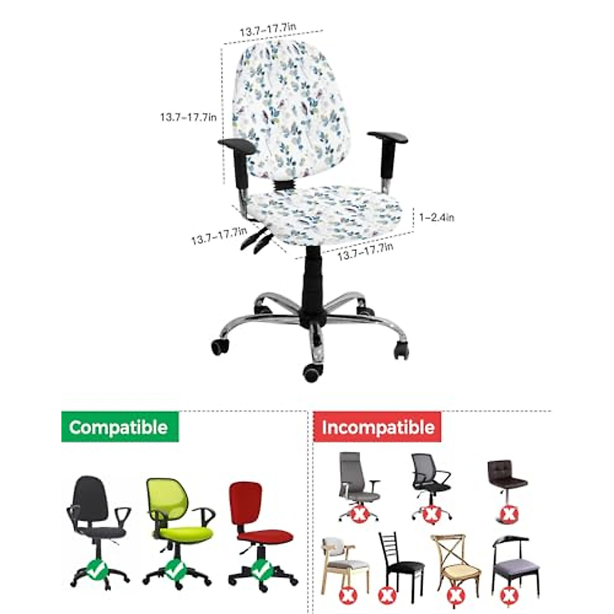 Leaves Birds Office Chair Cover Stretchable Computer Chair Seat Cover Backrest Slipcovers, Stretchable Rotating Desk Chair Seat Cushion Split Protectors Farmhouse Country Rustic Botanical Plant