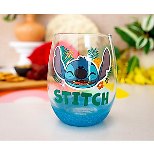 Disney Lilo & Stitch Hawaiian Flowers Teardrop Stemless Wine Glass | 20 Ounces