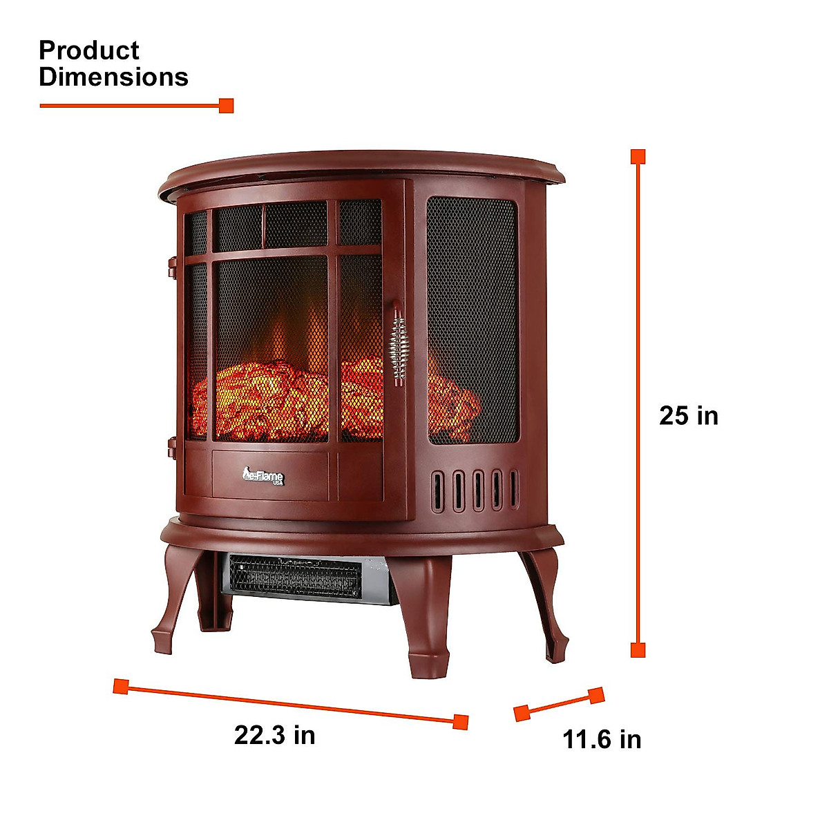 e-Flame USA Regal Freestanding Electric Fireplace Stove - 3-D Log and Fire Effect (Red)