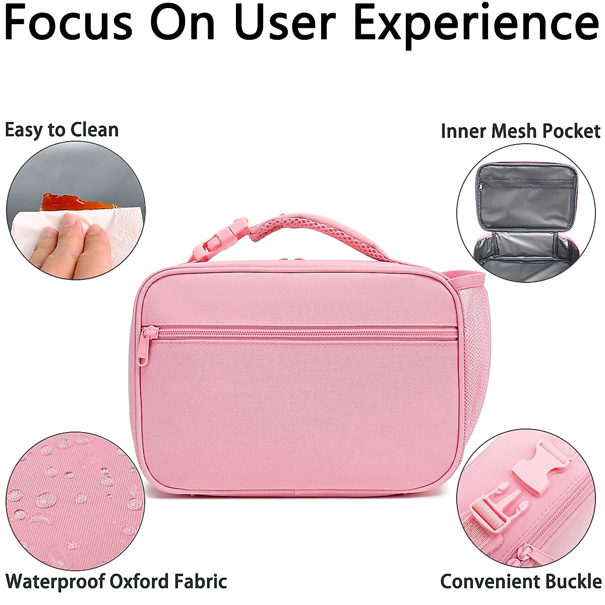 GYEUKHAM Insulated Lunch Box for School, Thermal Reusable Durable Freezable Lunch Bags for Kids Boys Girls Men Women - Small Soft Cooler Portable Lunch Tote Kit for Work Picnic Travel,Pink