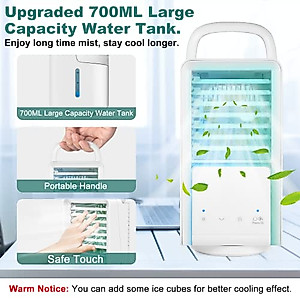 Ancokio Personal Air Cooler, 4 in 1 Personal Desktop Cooling Fan 3 Speeds 7 Colors Light, Evaporative Portable Air Conditioner with White 11.14 x 6.89 x 6.57 inches
