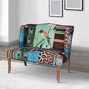 Benjara, Multicolor Benzara Vesta Bird Collage Print Settee