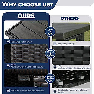 Grand patio Wicker Storage Cabinet Outdoor Waterproof Buffet Cabinet Patio Bar Table with Two Doors and Shelves Wicker Sideboard for Garden Kitchen Pool Dark Brown