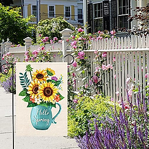 WODISON Hello Spring Summer Garden Flag Floral Sunflower Vase 12×18 Inch Double Sided Vertical Flag Burlap for Outside House Outdoor Decoration Banner (ONLY FLAG)