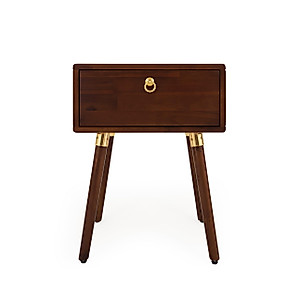 Bme Caden Solid Wood Nightstand/Side Table/End Table, Fully Assembled, with 1-Drawer for Mid Century Bedroom and Living Room, Walnut