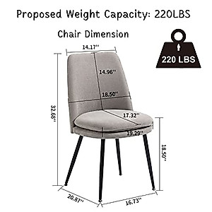 DRAGON GATE Modern Upholstered Dining Chairs Set of 2 with Seat Cushion, Armless Side Chair with Metal Legs for Dining Room Kitchen, Living Room (Fabric Light Gray 2PCS)