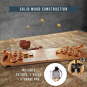 Hammer + Axe Mini Beer Pong Drinking Game, Portable Foldable Wood Tabletop Activity, Includes 25 Cups, 2 Balls, Carrying Bag, Tailgate College BBQ Party Game, College Dorm Gift, Alcohol Liquor Shots