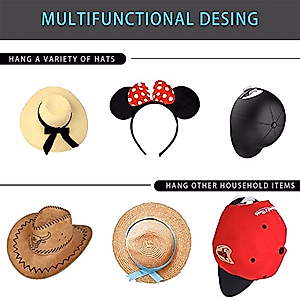 LIGTEHEEA Hat Rack for Wall 16 Pcs , Adhesive Hat Hooks for baseball Caps, Modern Hat Hangers with Minimalist Hat Rack Design, No Drilling for Closet Door Bedroom Entryroom Laundry (Black)